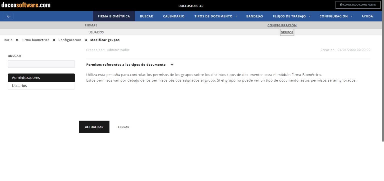 Opciones de configuración BioSign: Usuarios y grupos - portal.doceosoftware.com